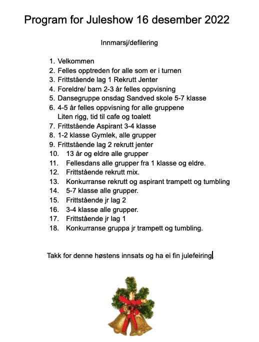 Program for juleoppvisningen :: Sandved turn- Turn er for alle!